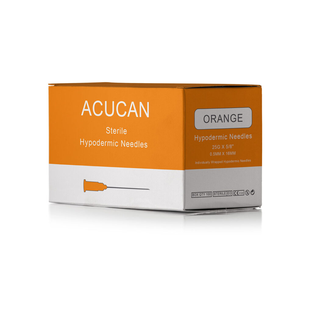 Acucan 25G X ⅝" (0.5mm x 16mm) Orange Hypodermic Needle - Orion Medical ...
